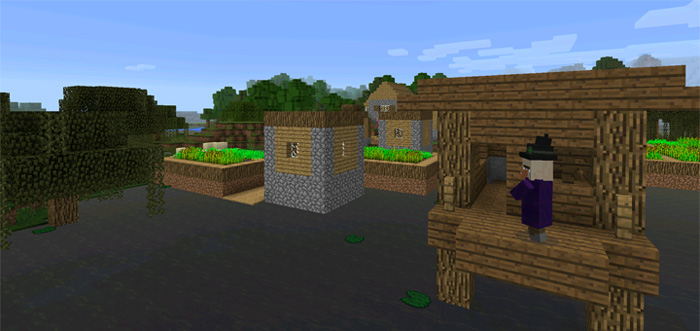 -1918652647: Village & Witch Hut At Spawn | Minecraft PE Seeds